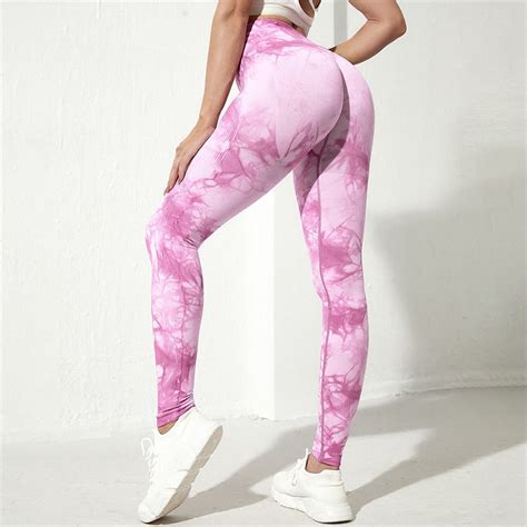 Womens Seamless Violet Tie Dye High Waisted Yoga Leggings Iron