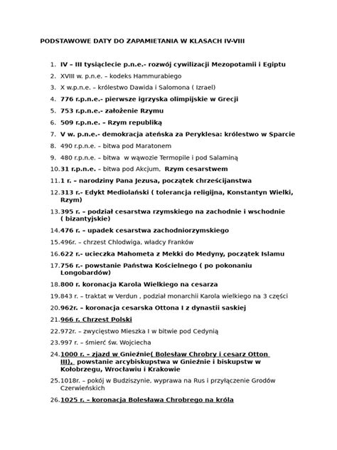 Podstawowe Daty Historyczne Pdf