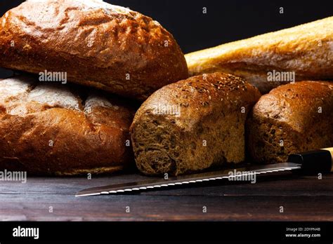 Fresh Crispy Bread Bread Counter At The Bakery Village Bakery Stock
