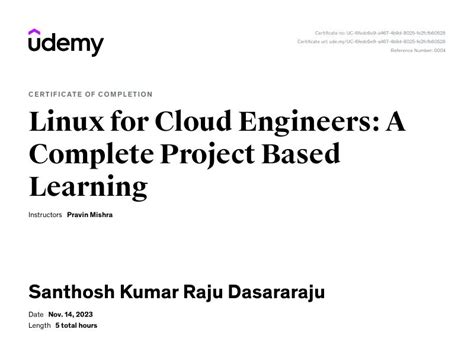 Completed Linux For Cloud Course On Udemy Santhosh Kumar Raju
