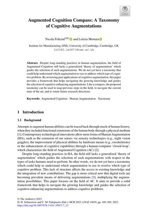 Pdf Augmented Cognition Compass A Taxonomy Of Cognitive Augmentations