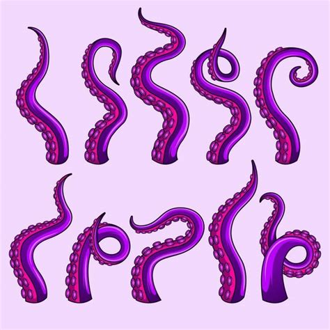 Set Of Purple Octopus Tentacles Vector Illustration Elements Sticker