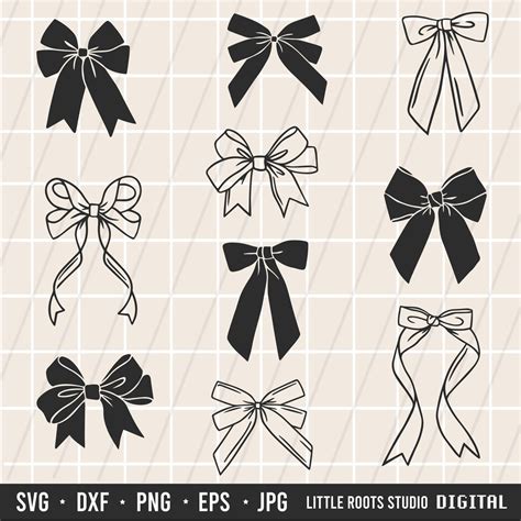 Bow Svg Bundle Ribbon Outline Clipart Digital Download Etsy