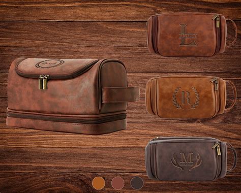 Personalized Mens Leather Toiletry Bag Laser Engraved Initial And Name