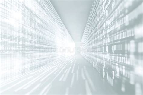 futuristic white digital tunnel with binary code symbolizing data