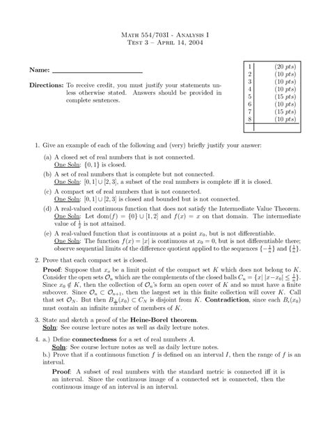 Test 3 With Solutions Analysis I Math 554 Docsity