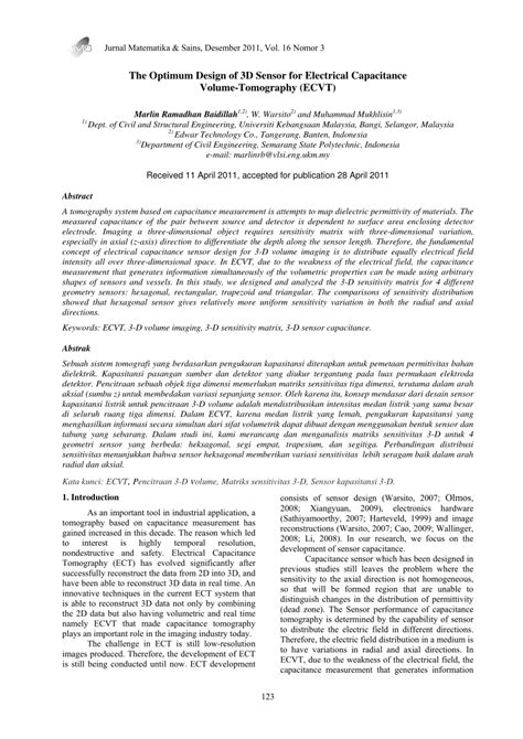 Pdf The Optimum Design Of 3d Sensor For Electrical Capacitance Volume Tomography Ecvt
