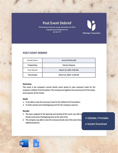 Debrief Form Template Social Media Template