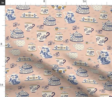 Blue Tea Set Fabric Spoonflower