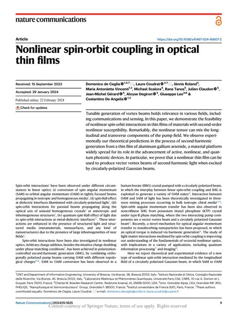 Pdf Nonlinear Spin Orbit Coupling In Optical Thin Films