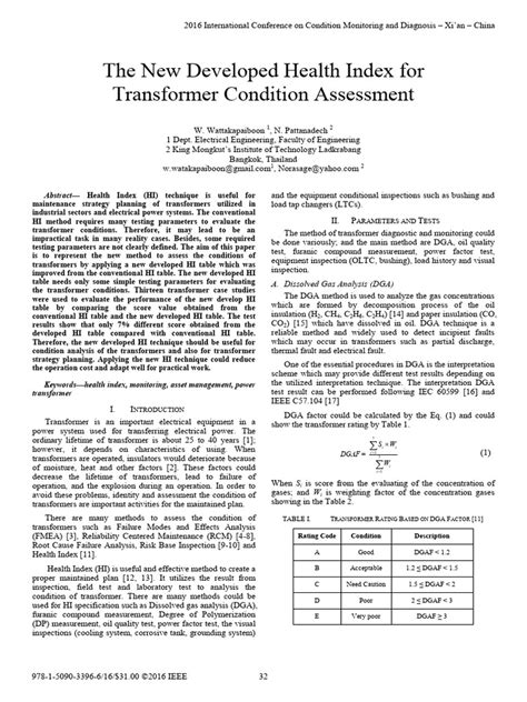 The New Developed Health Index For Transformer Condition Assessment Pdf Transformer