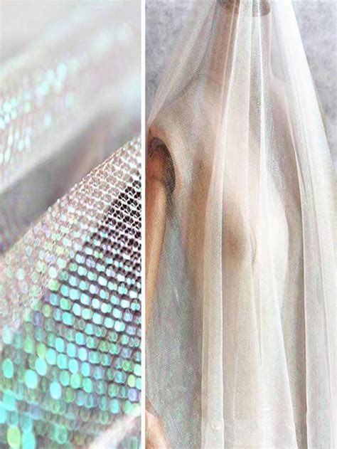 1pc Gradient Two Color Mesh Fabric Laser Texture See Through Fabric