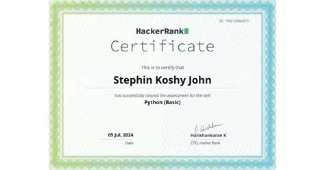 Hackerrank Skill Certificate Stephin Koshy John