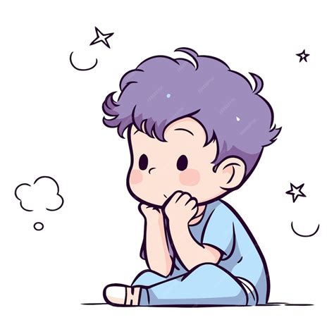 Ilustración De Un Niño Lindo Sentado Y Pensando En Algo Vector Premium