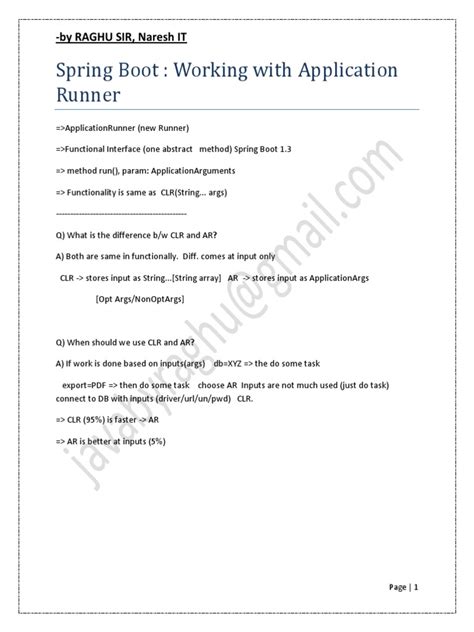 spring boot working with application runner by raghu sir naresh it