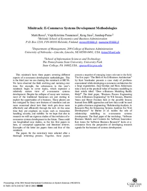 Pdf Minitrack E Commerce Systems Development Methodologies Virpi