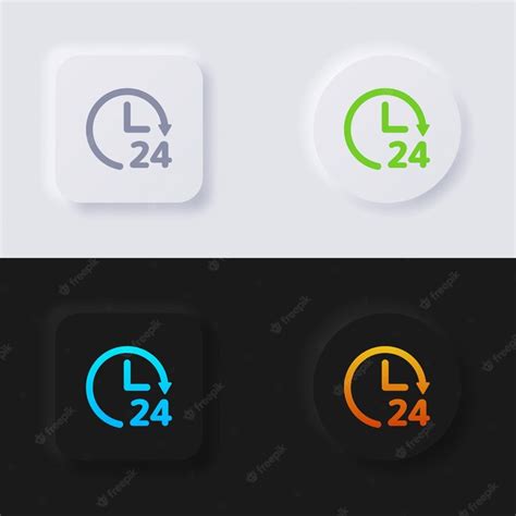 웹 디자인 응용 프로그램 Ui 등을 위한 숫자 24시간 다색 뉴모피즘 버튼 소프트 Ui 디자인이 있는 원형 화살표 아이콘 버튼