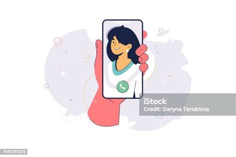 온라인 인터넷 전화를 통해 사람들 사이에 전화하십시오 화상 회의 스마트폰을 손에 들고 앱 소셜 미디어 채팅을 사용합니다 스마트폰 사용자 활동 개념 벡터 Brand Name