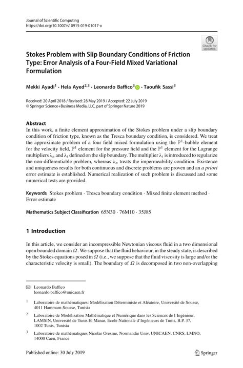 Pdf Stokes Problem With Slip Boundary Conditions Of Friction Type Error Analysis Of A Four