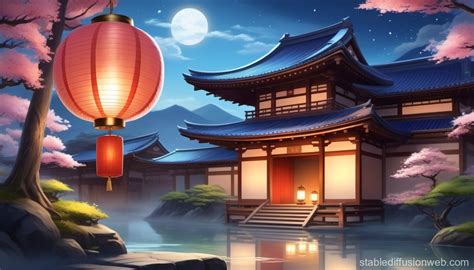 Nighttime Japanese Courtyard Yokai Fantasy Stable Diffusion Online