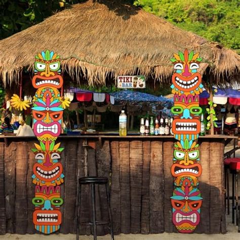 Kolldenn 8 Pcs Tiki Jumbo Cardboard Cutout Hawaiian Luau