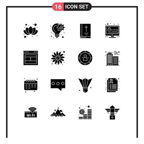 User Interface Pack Of 16 Basic Solid Glyphs Of Layout Security Bible Account Password Editable