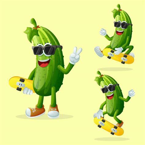 Cute Cucumber Characters Skateboarding 25551298 Vector Art At Vecteezy