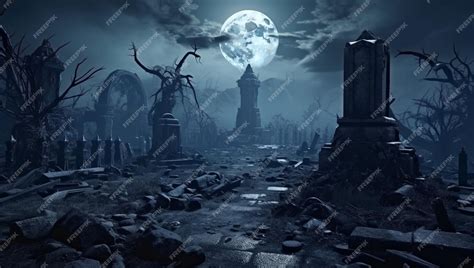 Premium Ai Image Horror Dark Tomb Death Cross Dead Sky Moon