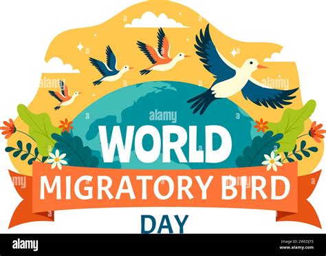 World Migratory Bird Day Vector Illustration With Birds Migrations