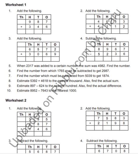 Addition Worksheets For Cbse Class 4