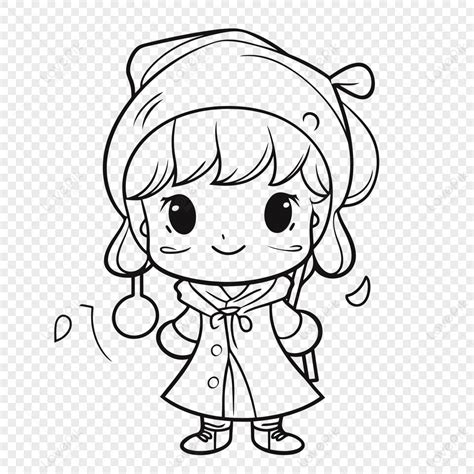 녹색과 갈색 코트 색칠 개요 스케치 드로잉에 사랑스러운 소녀 벡터서예 개요머리 Png 일러스트 무료 다운로드 Lovepik