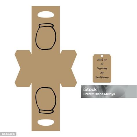 Simple Packaging Box Die Cut Cube Template Dengan Toples Dan Tag Dengan