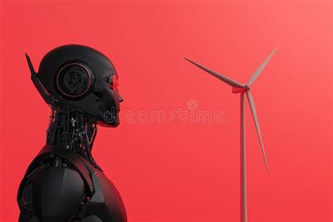 Robot Observing Wind Turbine Ai And Green Energy Stock Illustration Illustration Of Turbine