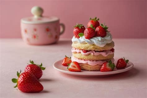 Premium Photo Cute Mini Strawberry Shortcake On Blue Background