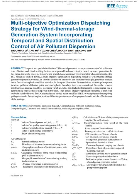 Pdf Multi Objective Optimization Dispatching Strategy For Wind Thermal Storage Generation