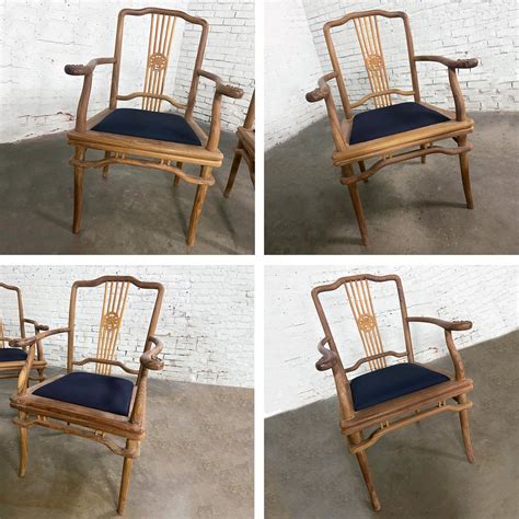 Late 20th Ming Style Indonesian Dining Armed Chairs Natural Teak W