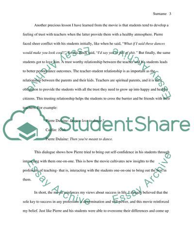 Reflection Paper For A Dance Class 2 Pages About A Movie Dance Take Essay