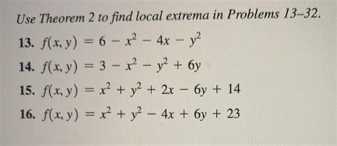 solved use theorem 2 to find local extrema in problems