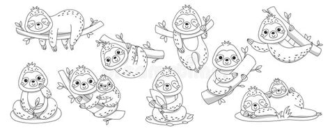 Cute Black And White Sloths Set Stock Illustration Illustration Of Face Flower 276616912