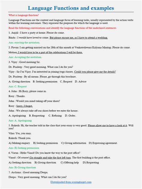 Language Functions And Examples 0 Pdf
