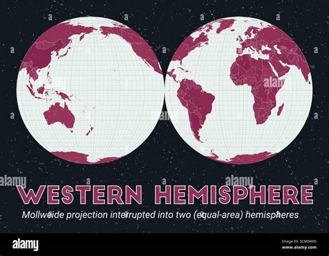 Western Hemisphere World Map Mollweide Projection Interrupted Into