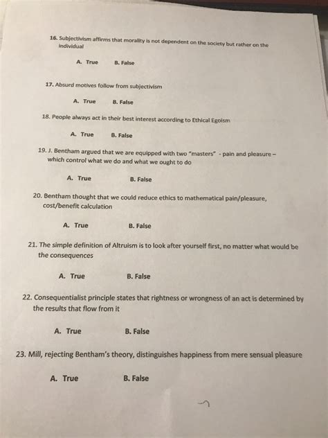 Solved 16 Subjectivism Affirms That Morality Is Not