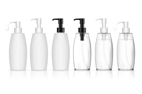 디스펜서 펌프가 있는 화장품 플라스틱 병 젤 로션 크림 샴푸 목욕 거품에 대한 투명 액체 용기 뷰티 제품 패키지 벡터 일러스트레이션 0명에 대한 스톡 벡터 아트 및 기타