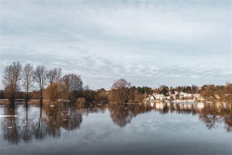 Landscape Of Early Spring With Naked And Flooded Trees Stock Photo