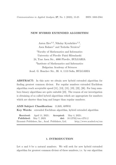 Pdf New Hybrid Extended Algorithm