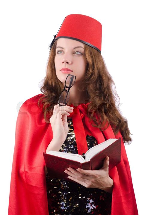 Woman Wearing Fez Hat Isolated On White Stock Image Colourbox