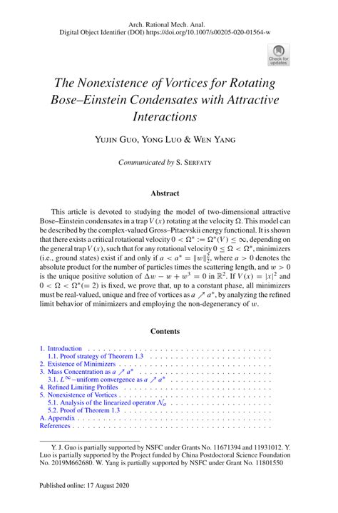 Pdf The Nonexistence Of Vortices For Rotating Bose Einstein Condensates With Attractive