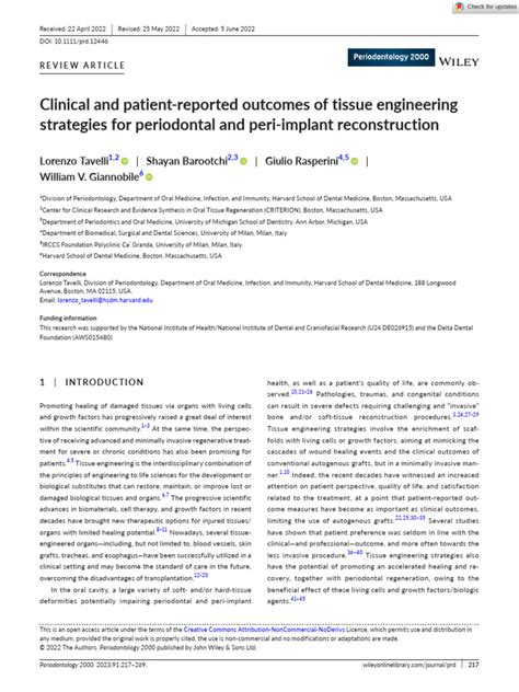Clinical And Patient Reported Outcomes Of Tissue Engineering Strategies