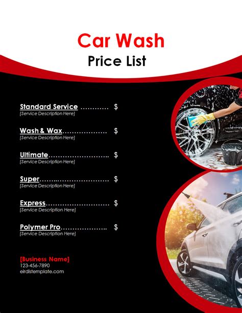 Printable Car Wash Price List Template Word