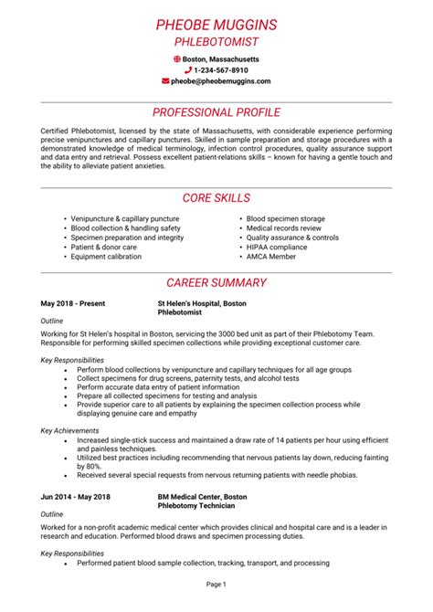 Phlebotomy Resume Template Free